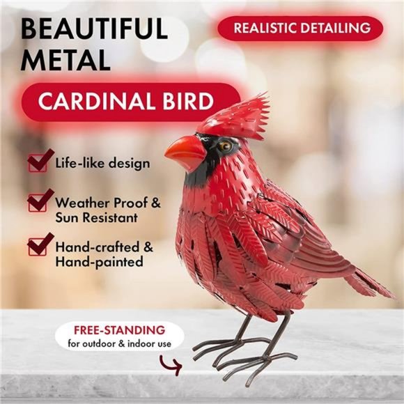 Accents | Cardinal Statue Metal Bird Yard Art Red Large Realistic ...